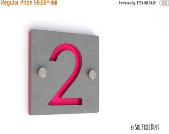 Modern House Numbers Rectangle Concrete with Blue by SolPixieDust