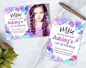 Luau Invitation Set of 12 Hawaiian Theme Party Hula Girl