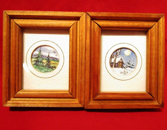 2 GARY R. DIERKING Tiny Miniature Wood Framed Paintings Set