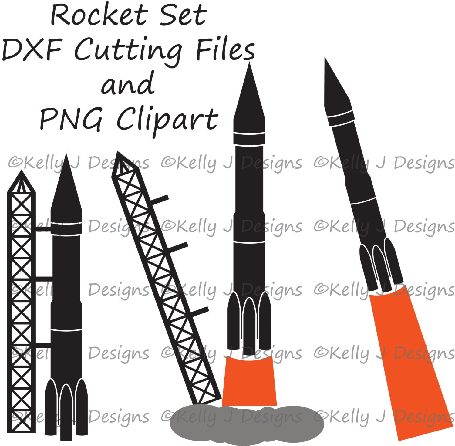 Rocket Set Three Rocket DXF Cutting Files and PNG Clipart