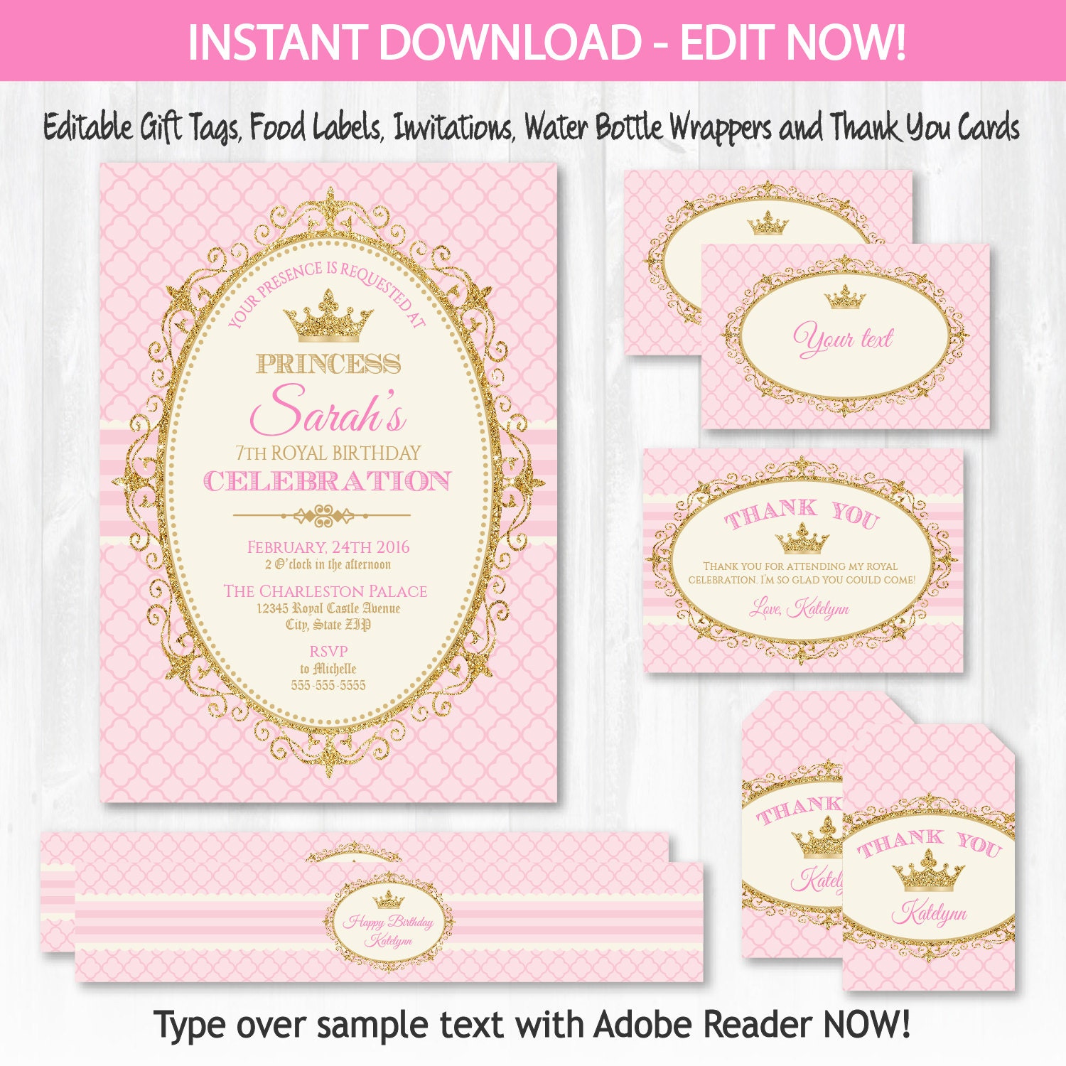 Princess Invitations Princess Party Princess Labels
