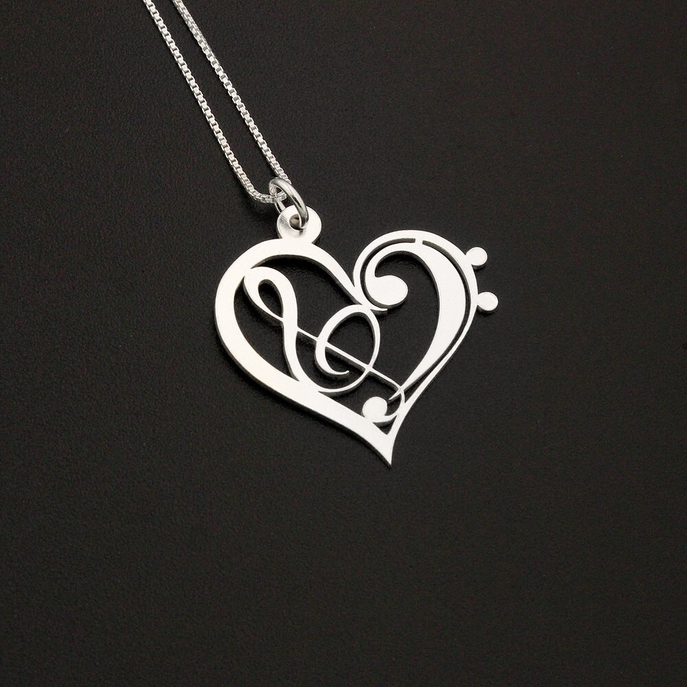 Heart Clef G clef bass clef heart Necklace silver music note