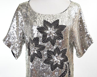 Silver sequin top | Etsy