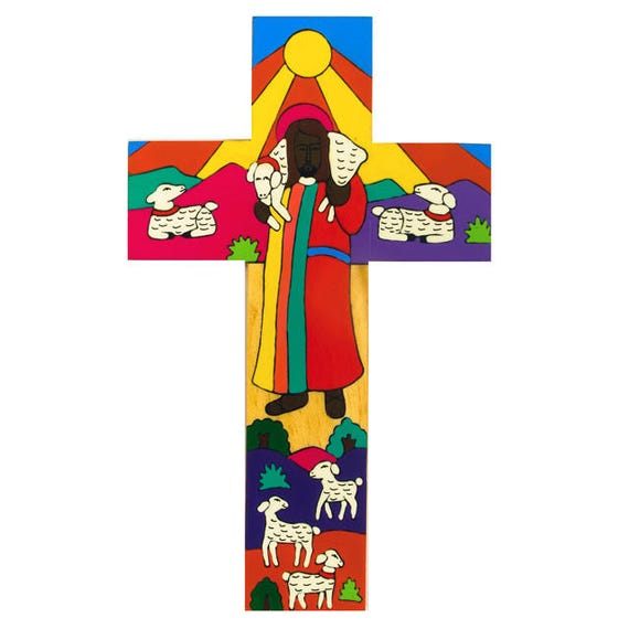 4 10cms Hand Painted wood Cross from Latin America.