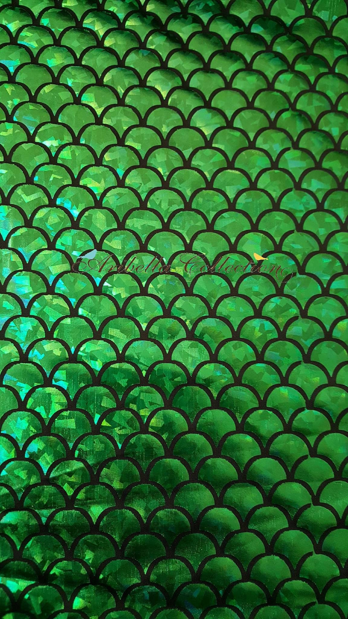 Mermaid Fish Scale Foil Print Fabric 2 Way Stretch Hologram