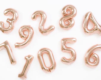Rose Gold Number Balloons clipart digital watercolor rose gold