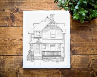 Custom house drawing | Etsy
