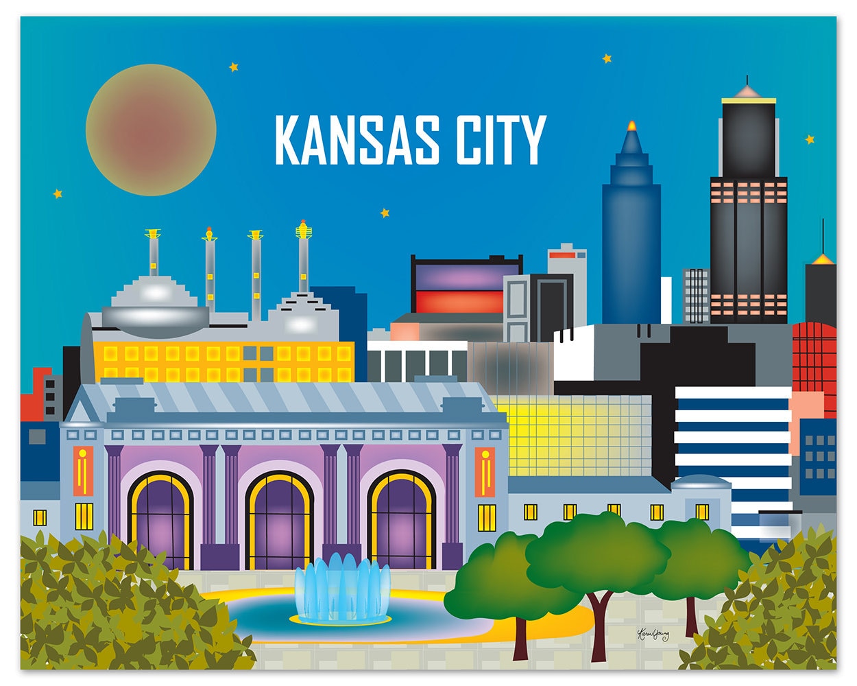 Kansas City Skyline Art Print Kansas City Wall Art Kansas
