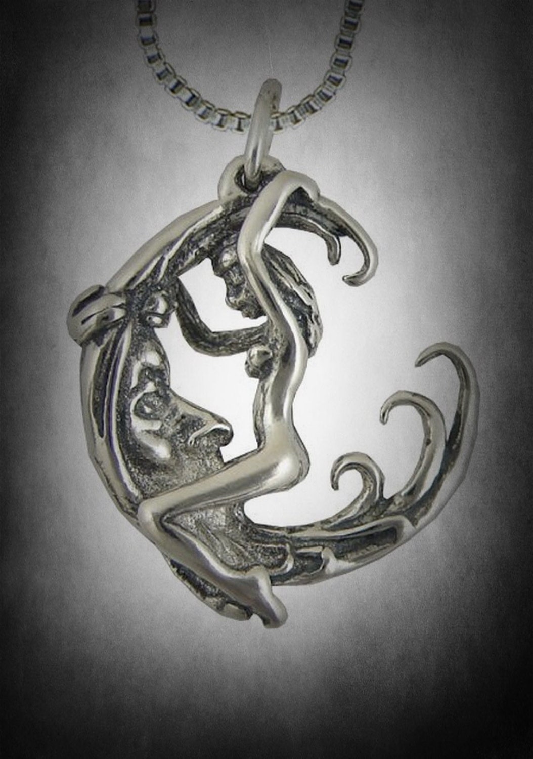 Sterling Silver 925 3d Moon Rider Pendant Charm Lady Woman