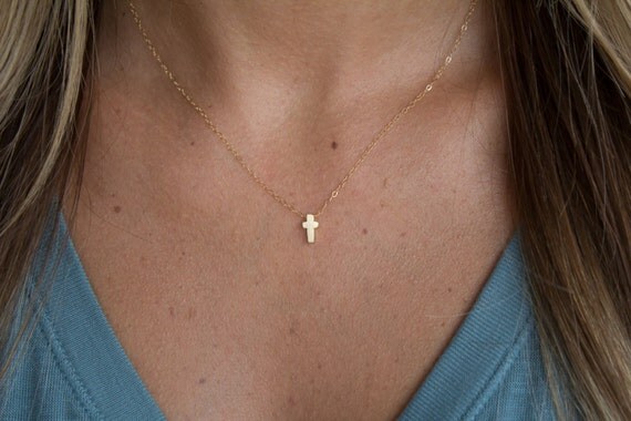 Gold Filled Mini Small Cross Necklace Earrings Bridal