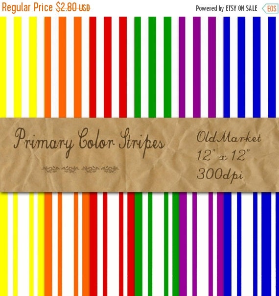 30% Off Sale Primary Color Stripes Digital Paper by OldMarket
