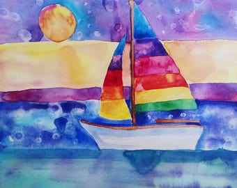 Sailboat watercolor | Etsy
