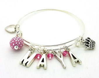 Girls name bangle girls charm bracelet girls heart by DawnbJewelry
