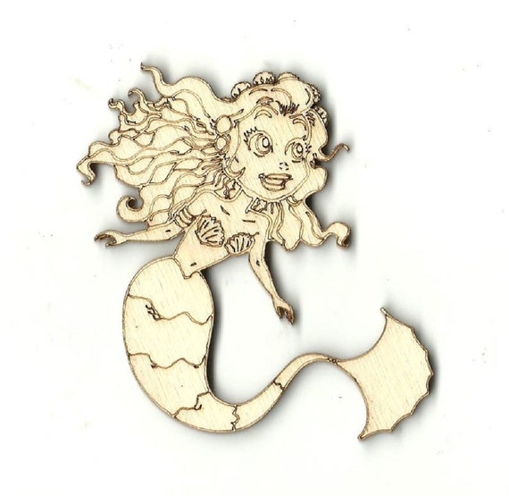 Mermaid Laser Cut Out Unfinished Wood Shape Craft Supply