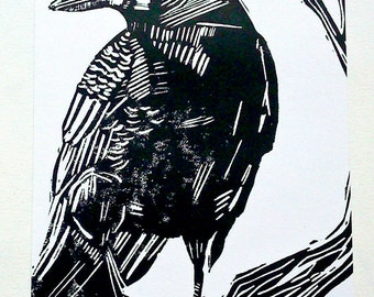 Unique crow linocuts related items | Etsy