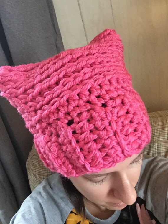 Woman's March Hat Pink crocheted Uterus Hat Pussy Hat