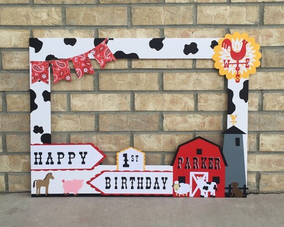Farm Birthday Photo Booth frame // cow spots paisley barn