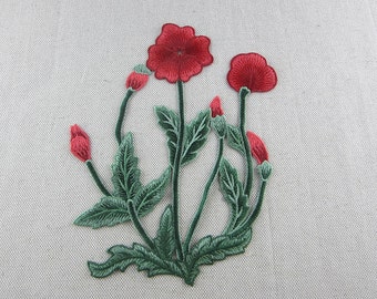 Pink Flower Embroidered Appliques Fabric Peony Patch