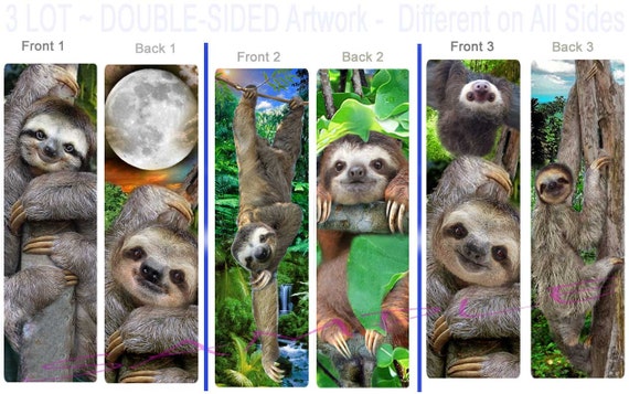 3 Lot/Set-3 Toed SLOTH BOOKMARK Rain Forest Wild Animal All