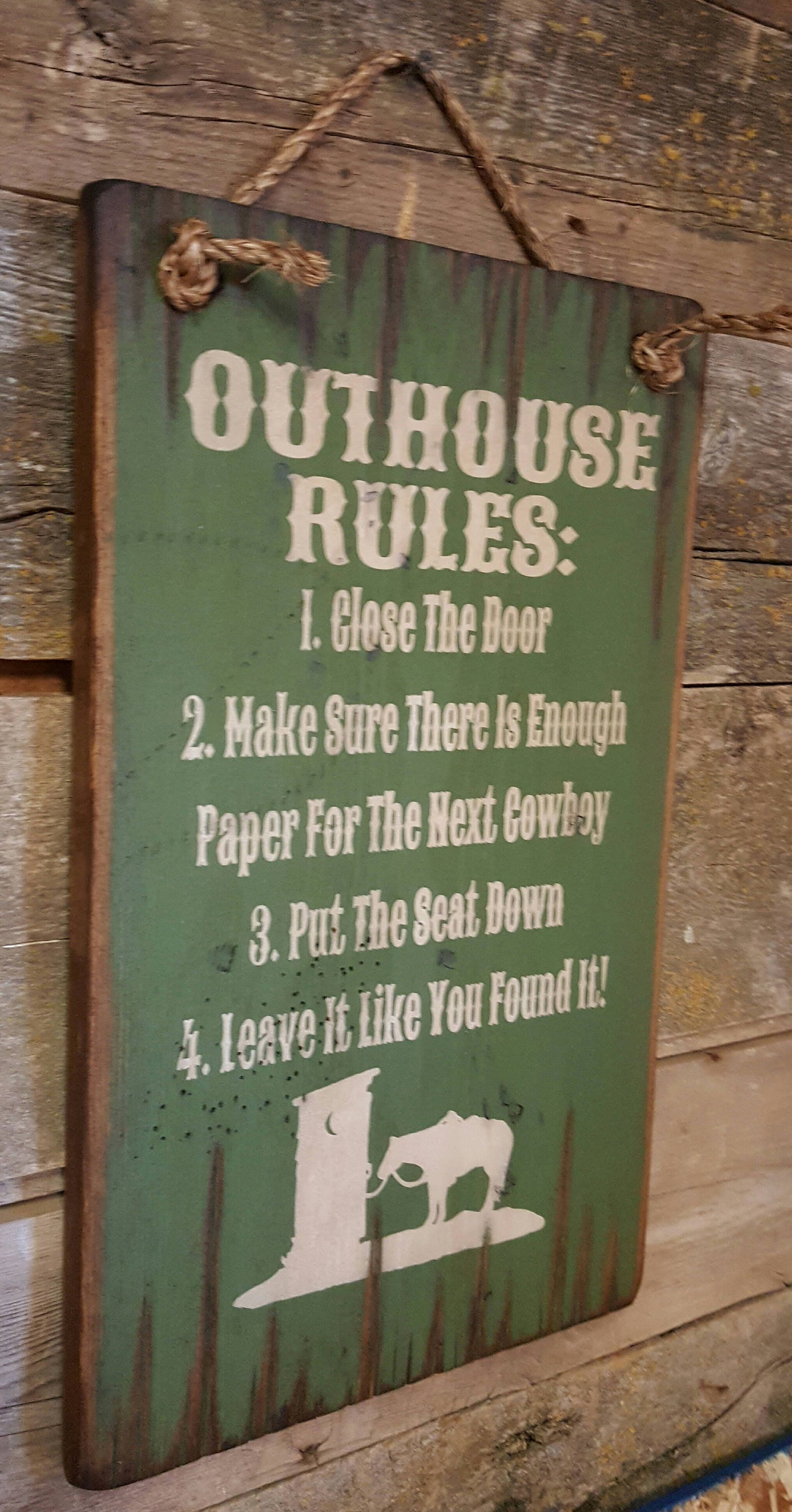 Outhouse Rules Humorous Western Antiqued Wooden Sign