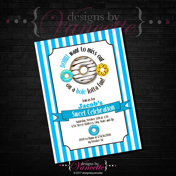 Items similar to Donut Invitation, Donut Invite, Donut Birthday Party ...
