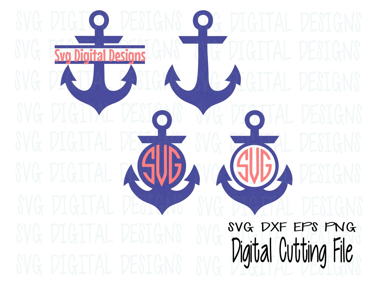 Anchor Svg Set Anchor Monogram Svg Clipart Nautical Split