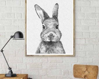Bunny rabbit art | Etsy