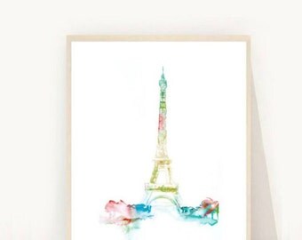 Items similar to Poster Printable, Watercolor Art, Paris, France ...