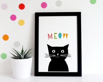 Dancing Cat Print fine art print black cat print