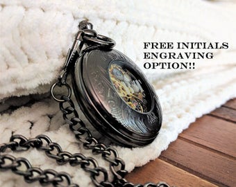 Black pocket watch | Etsy