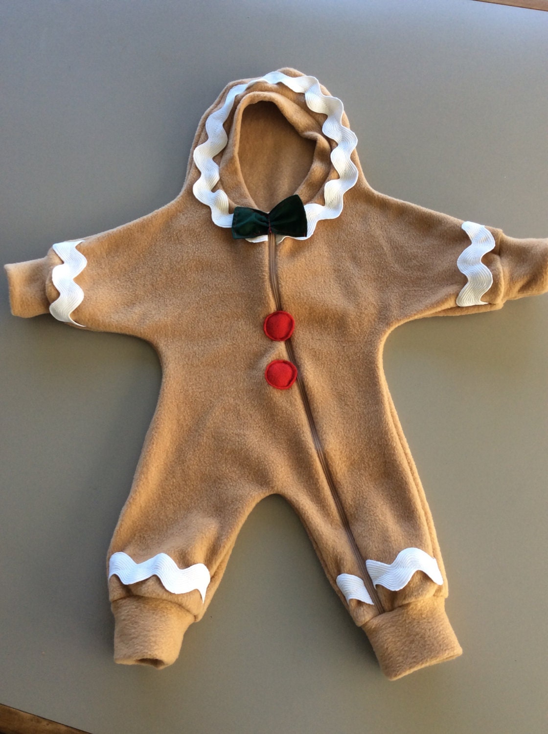 Christmas Baby Outfit GingerBread Man Onesie HandMade Tan