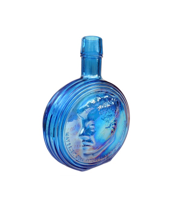 NIB Wheaton JFK Glass Bottle 1969 Iridescent Blue John F.
