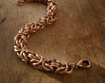 Knotted copper bracelet Cuff chainmail bracelet Lace by OllyBijou