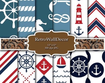 Pink Nautical Digital Paper Navy Teal Marine Turquoise Girly