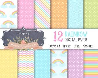 Pastel Rainbow Digital Paper Set 14 Digital Papers with