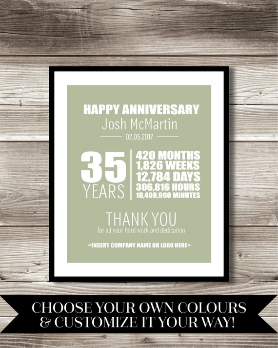 35 Year Work Anniversary Print gift digital print