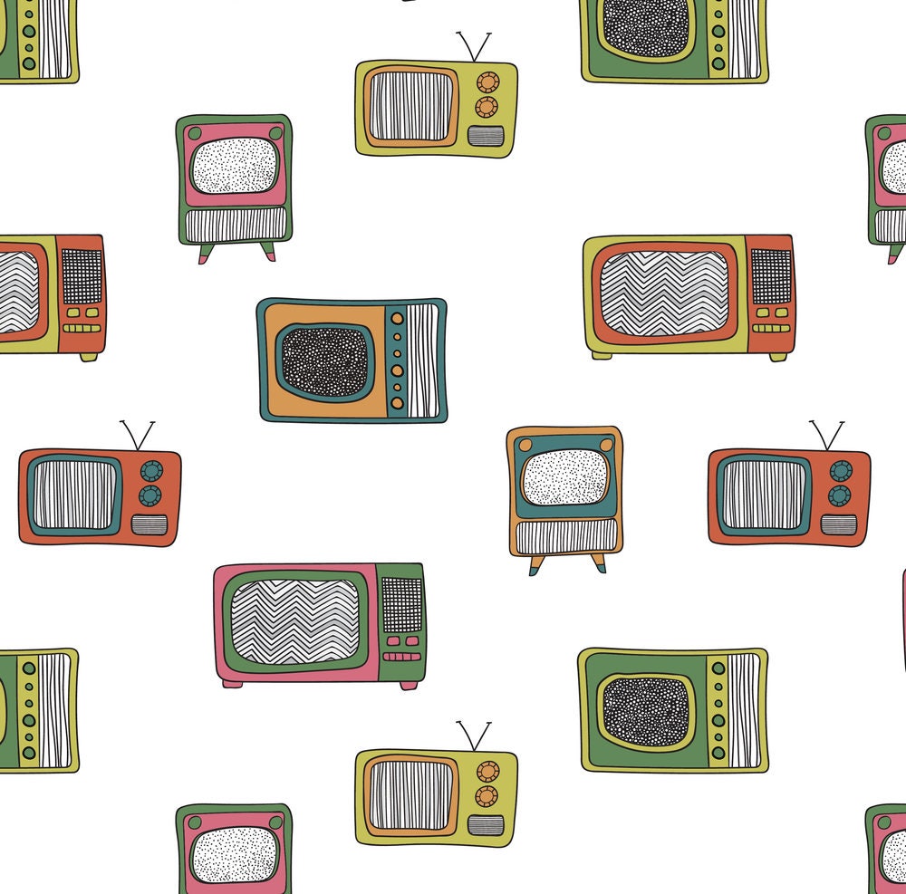 Retro Television Sets Fabric Television By Kellytucker