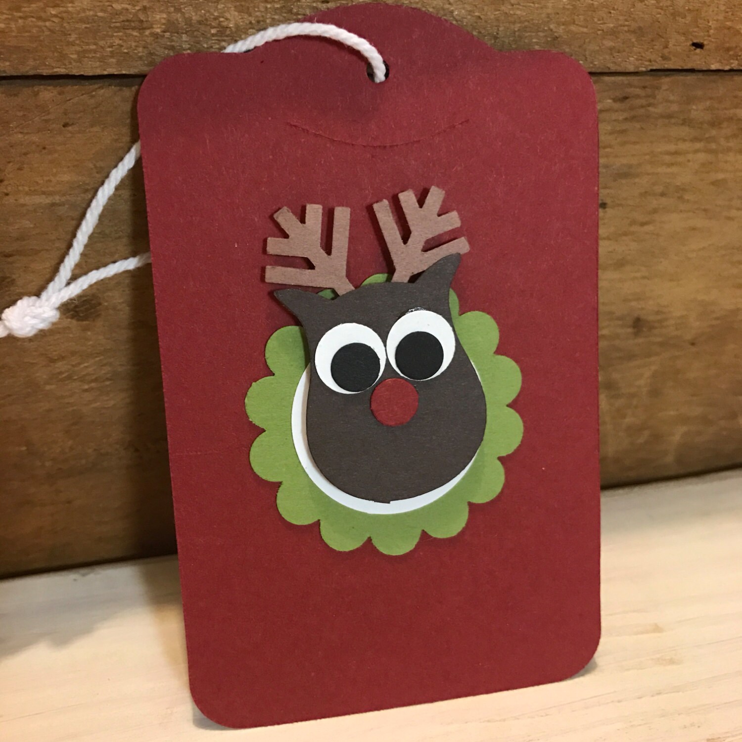 Red and Green Christmas Reindeer Gift Tags by PeaceLoveAndStamps