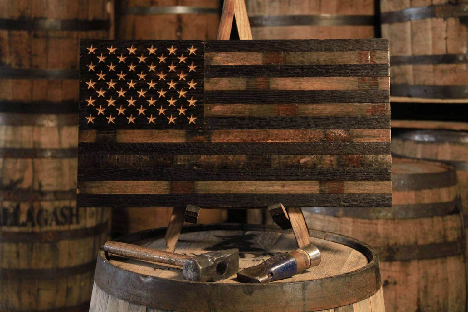 Bourbon Whiskey Barrel Flag - USA Flag Made From Oak Barrel Wood