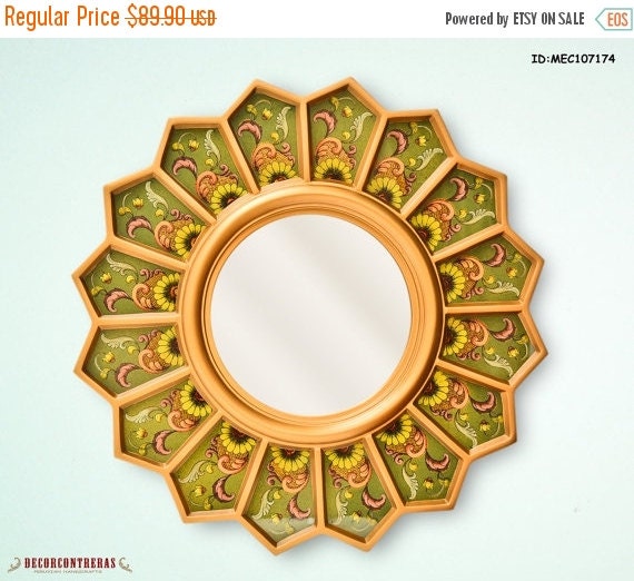 SALE 15% OFF Round Wall Mirror 'Green sunflower' by DECORCONTRERAS