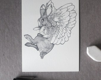 Rabbit postcard | Etsy