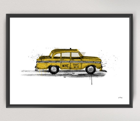 New York Taxi Cab Print poster collage New York Gift Yellow