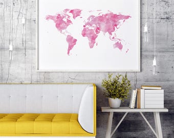 Pink world map | Etsy