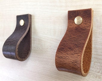 Leather drawer pulls | Etsy