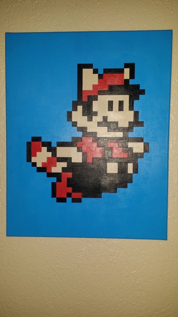 Items similar to NES Classic 8-bit Raccoon Mario Pixel Painting 16x20 ...
