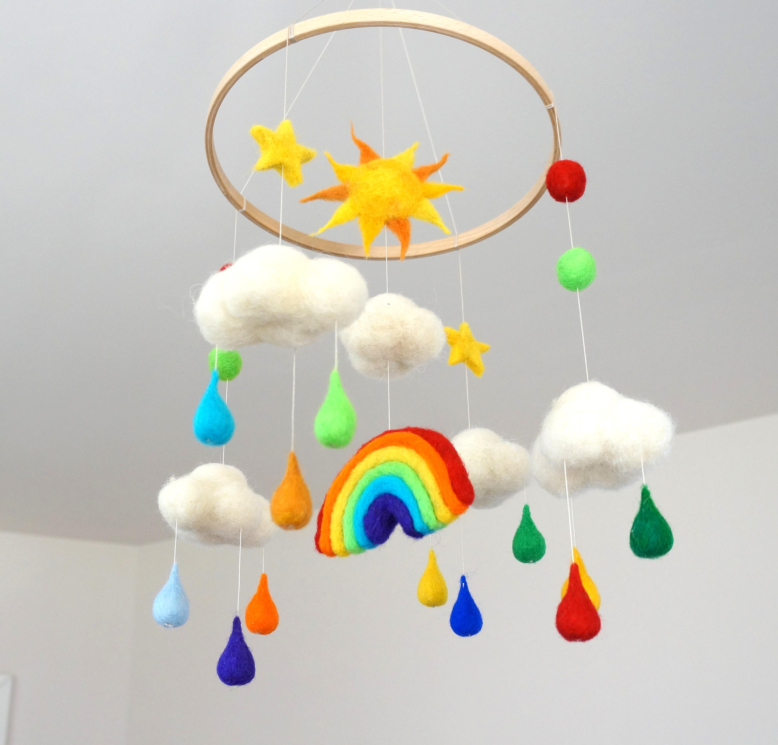 Rainbow mobile Sun mobile Felt cloud mobile Raindrops baby