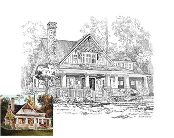 Custom house drawing | Etsy