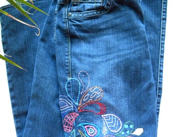 Embroidery jeans | Etsy