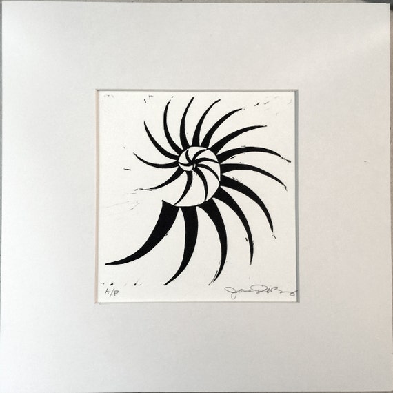 Untitled abstract one-color linocut fine art print