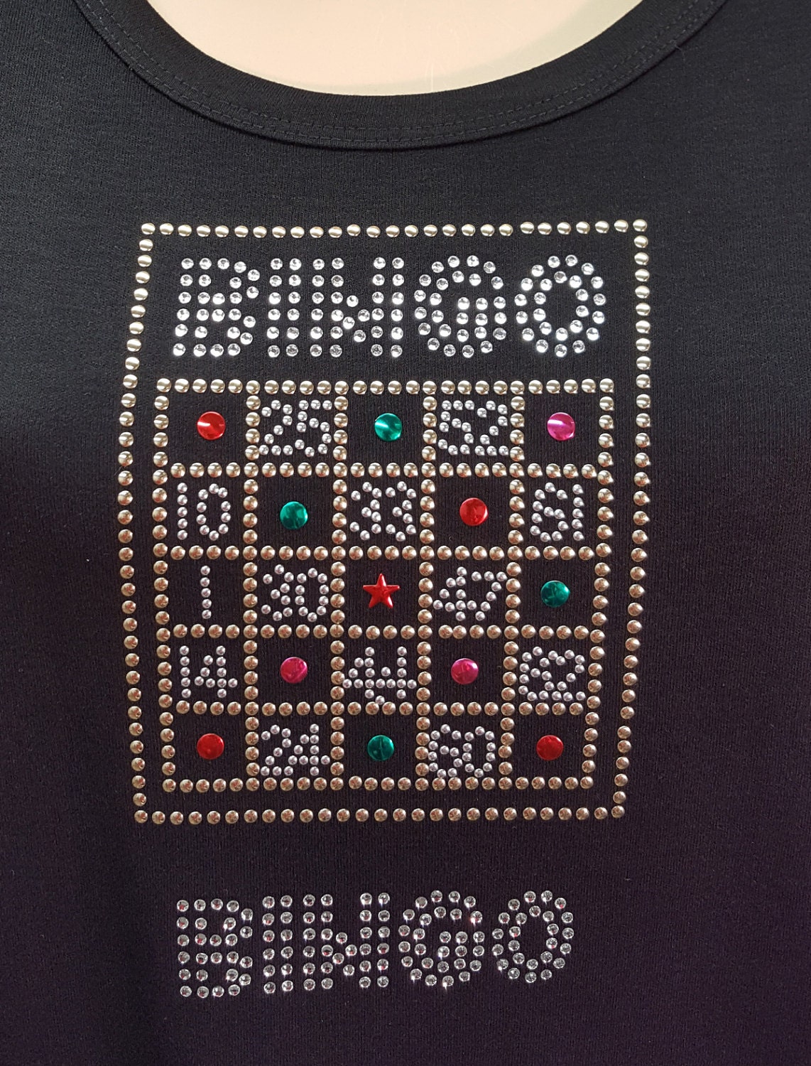 Bingo Bling Shirt with Rhinestone Embellishment. Soft flexible